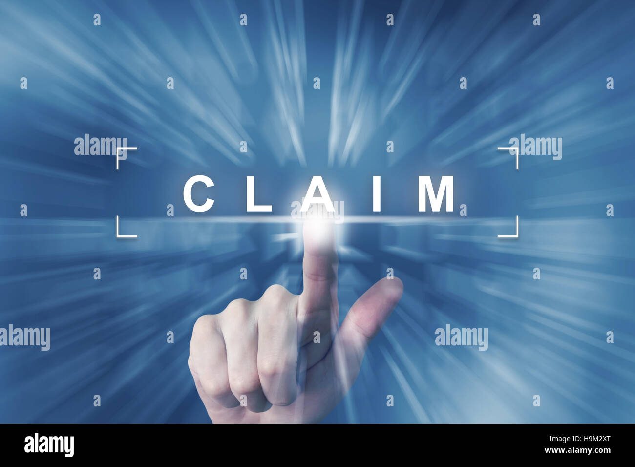 hand clicking on claim button with zoom effect background Stock Photo ...