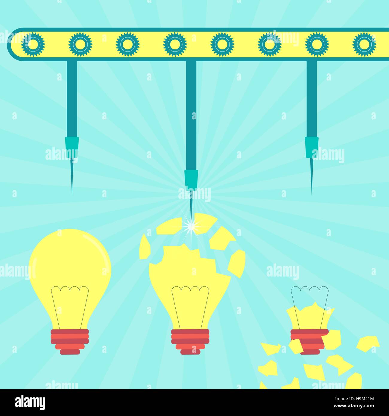 Machine with needles exploding light bulb. Concept. Metaphorical Stock ...