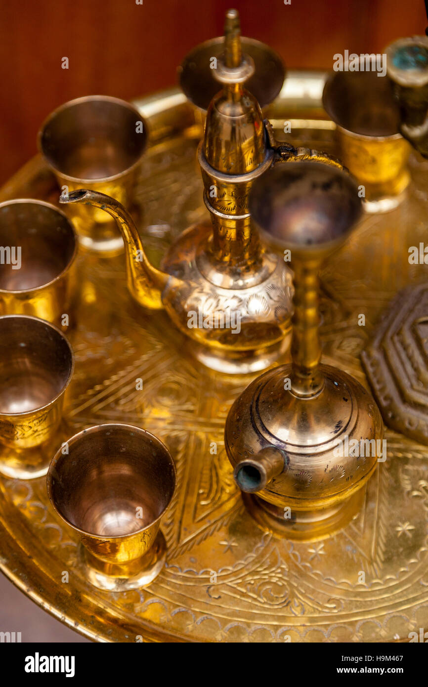 Brass Coffee Pot and Cups, Fez el Bali, Fez, Morocco Stock Photo - Alamy
