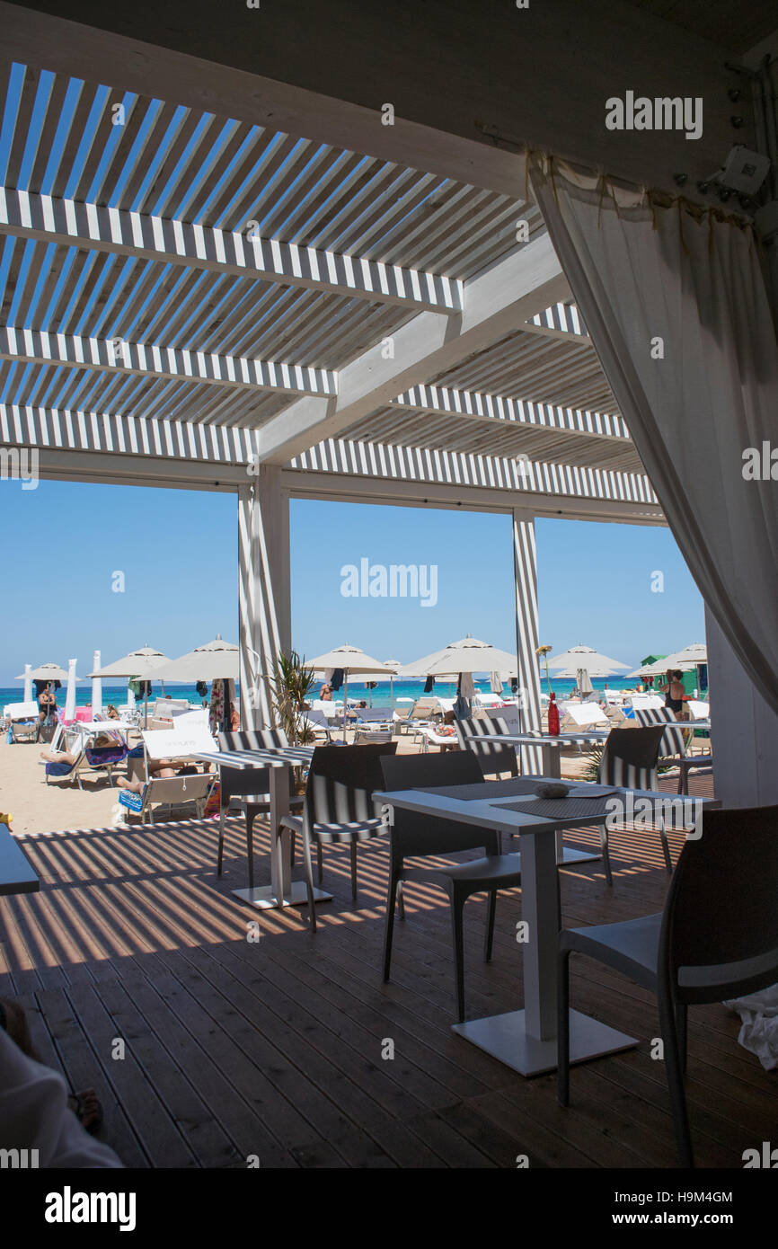 Recently opened Sun Club cafe on Erice beach, Erice Sicily Stock Photo ...