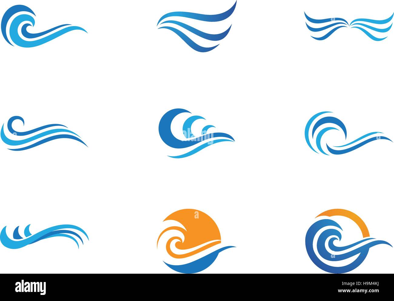 Vector Logo with yellow sun and blue sea waves. Vector logotype Stock ...
