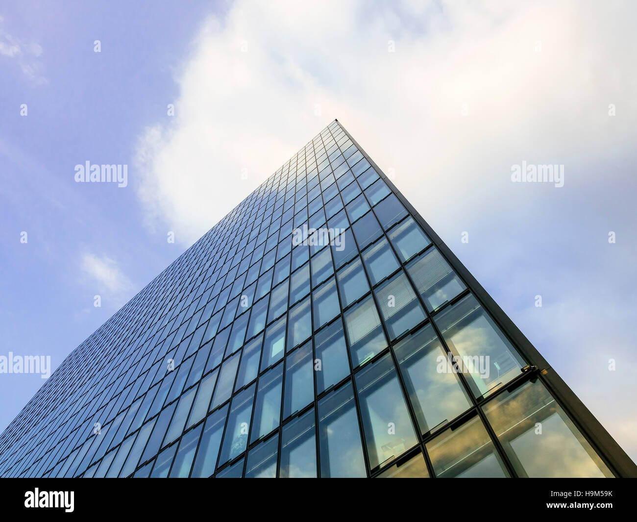 Germany, Duesseldorf, part of glass facade of modern office building ...