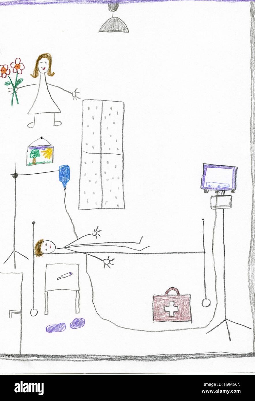 Children's drawing of child in hospital Stock Photo - Alamy