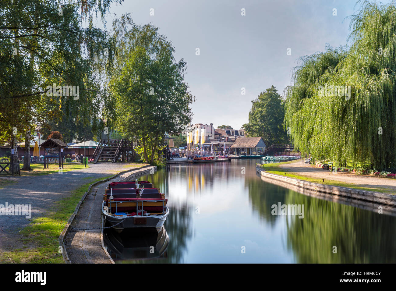 Germany, Spreewald, Luebbenau, waterfront promenade at harbor Stock ...