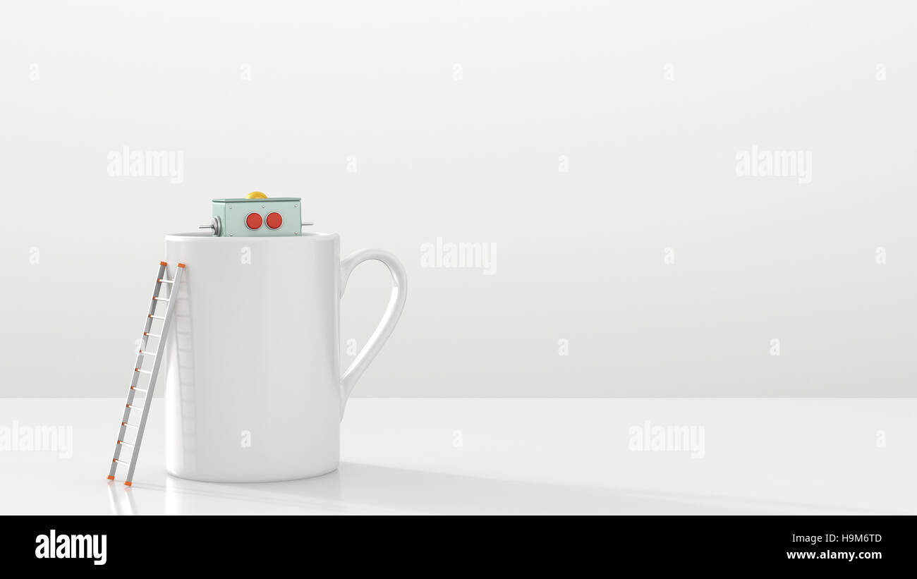 Robot hiding in a mug, 3d rendering Stock Photo - Alamy