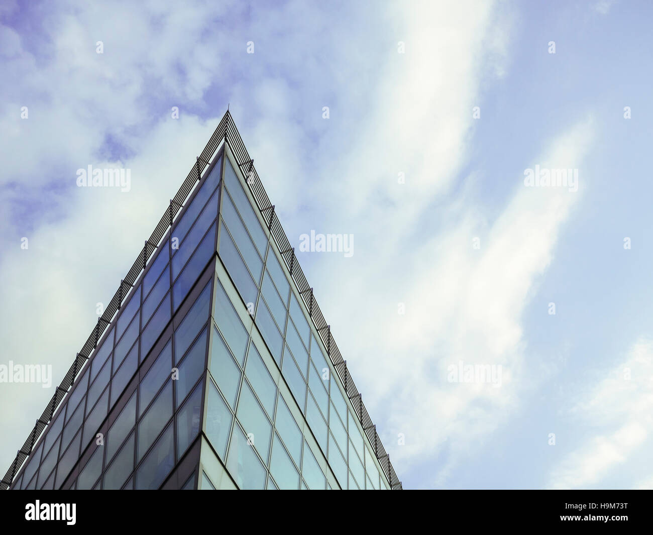 Germany, Duesseldorf, part of glass facade of modern office building ...