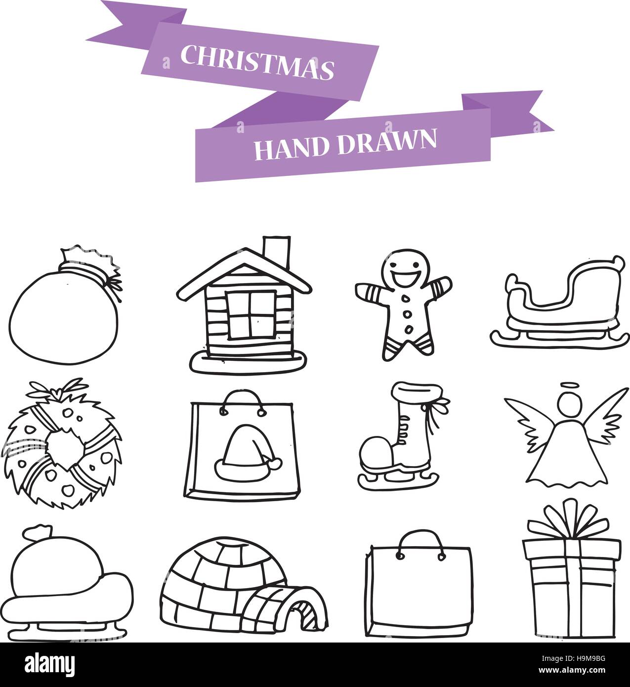 Hand draw christmas icons set hi-res stock photography and images - Alamy