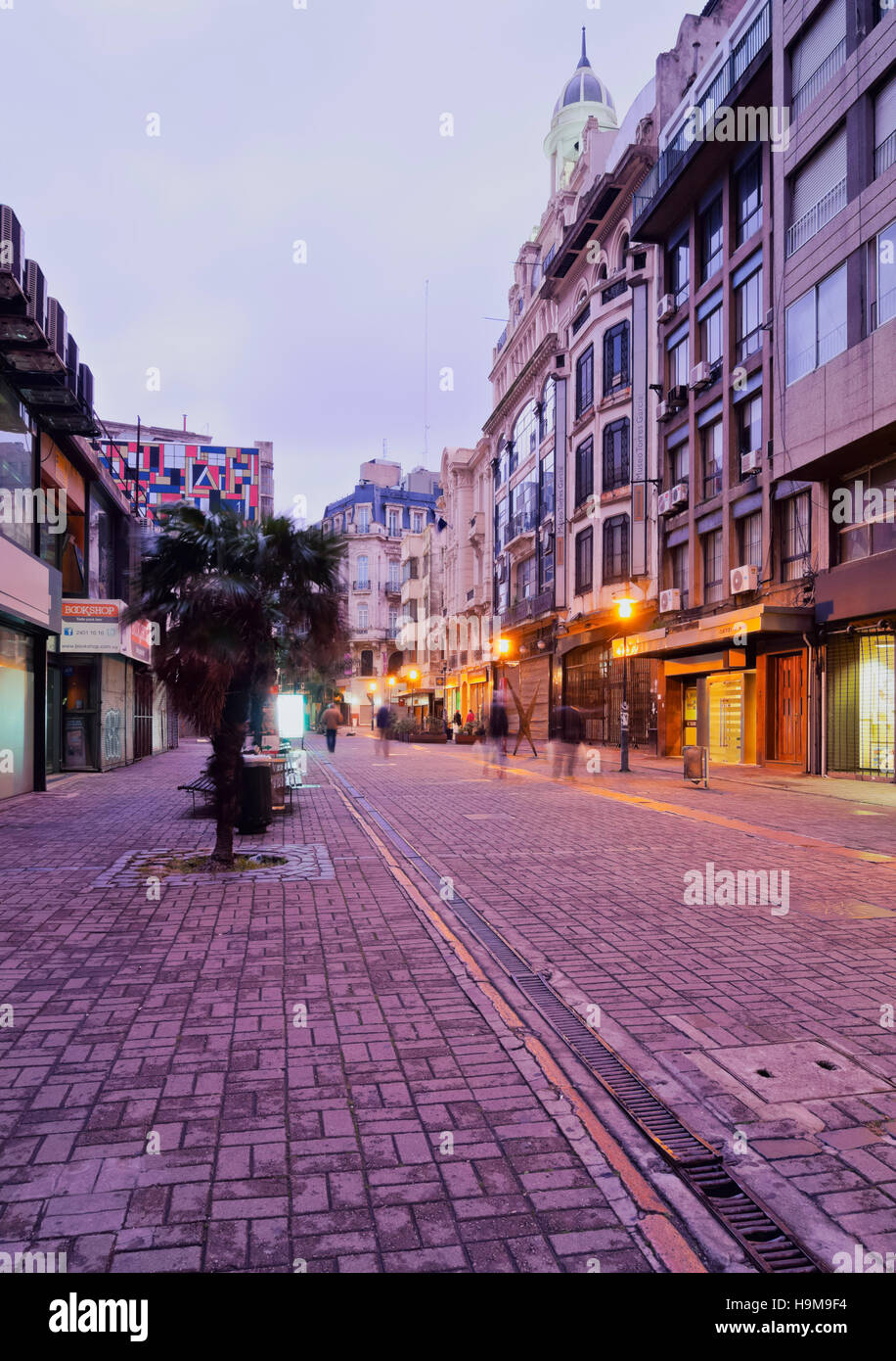 Uruguay, Montevideo, Old Town, Twilight view of the Sarandi Street ...
