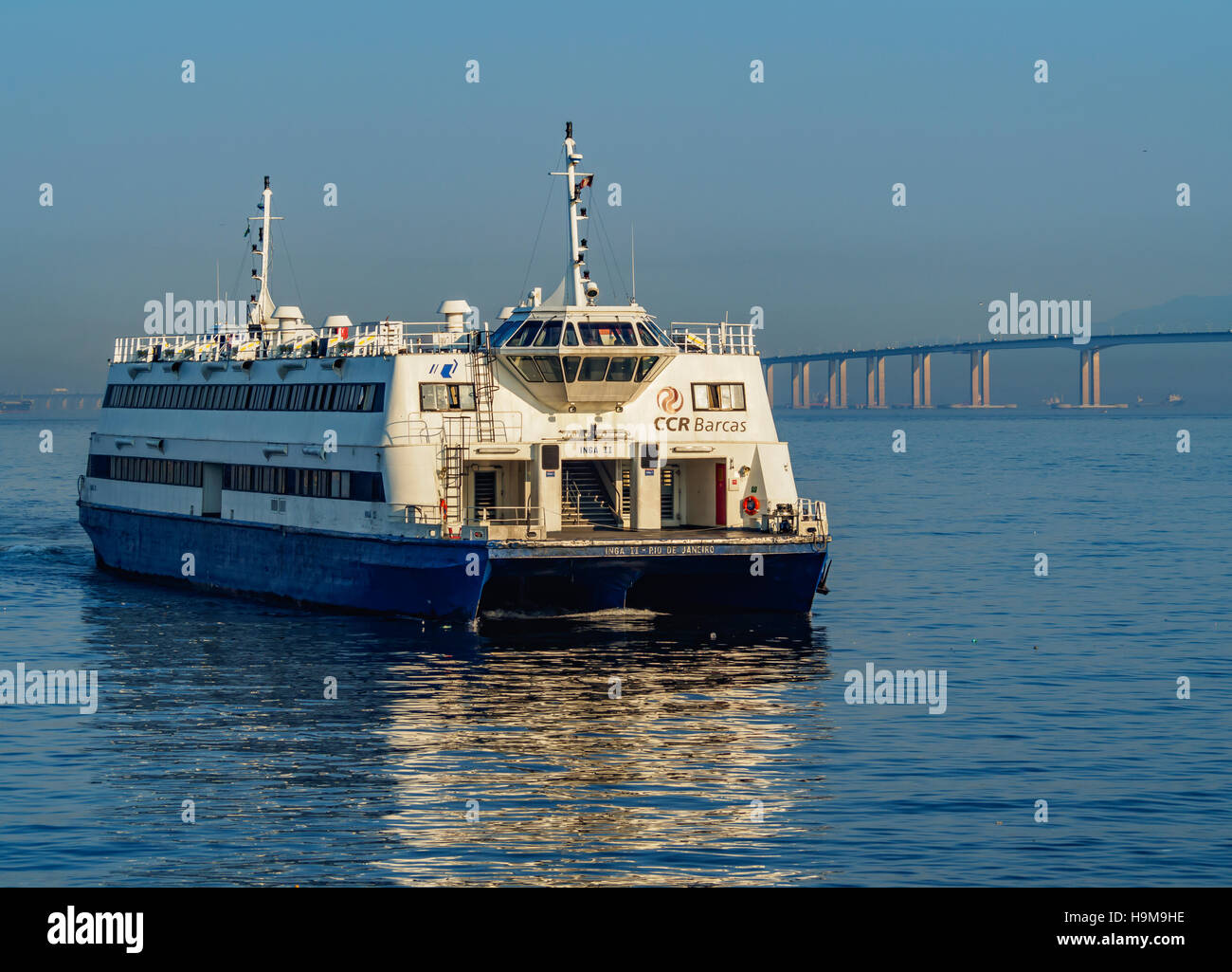 Brazil, City of Rio de Janeiro, Ferry going from Niteroi to the Barcas ...