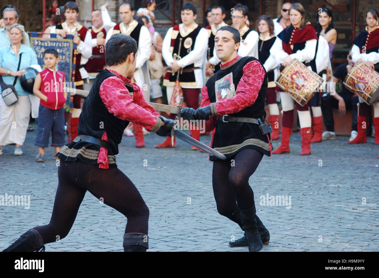 Fight between knights during medieval re-enactment in Bracciano, Italy ...