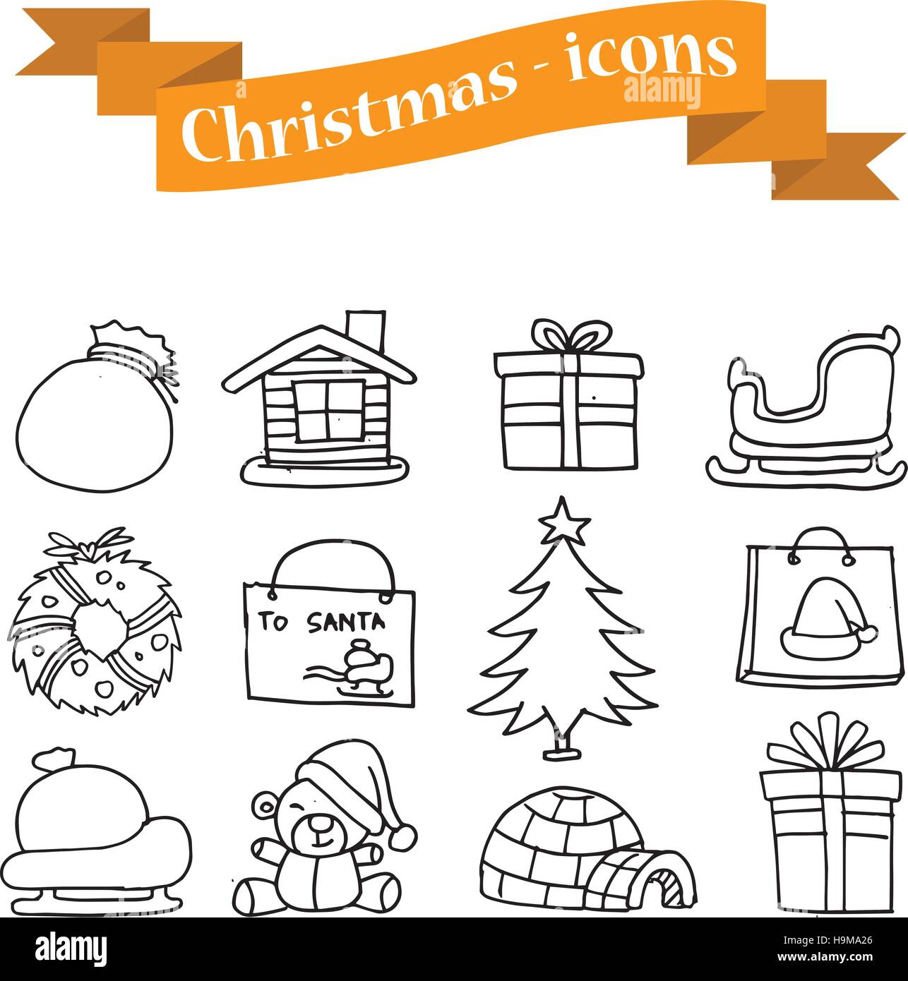Set of Christmas hand draw vector art collection Stock Vector Image ...