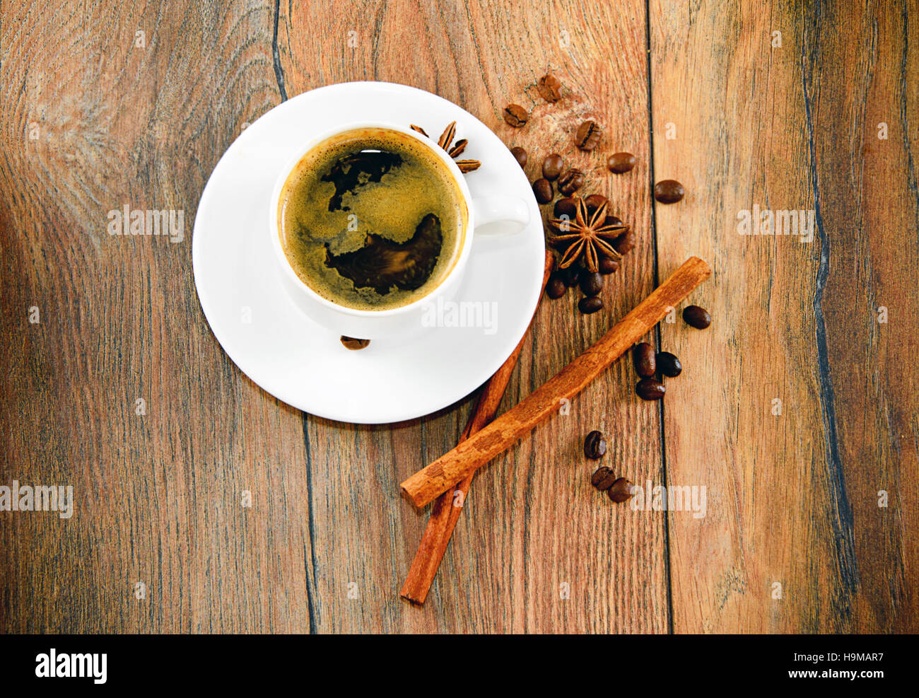 Cup of Coffee on Woody Background in Retro Vintage Style Stock Photo ...