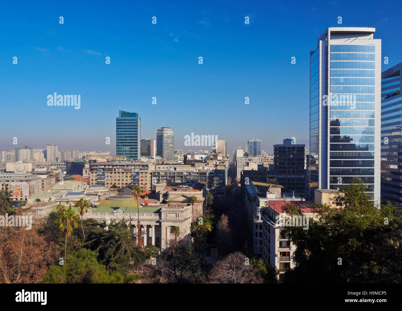 Chile, Santiago, Cityscape viewed from the Santa Lucia Hill Stock Photo ...