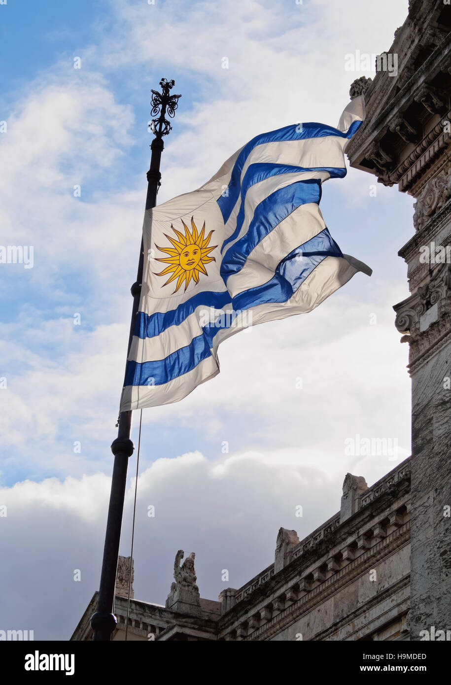 Uruguay, Montevideo, Aguada Neighbourhood, View of the Uruguayan Flag ...
