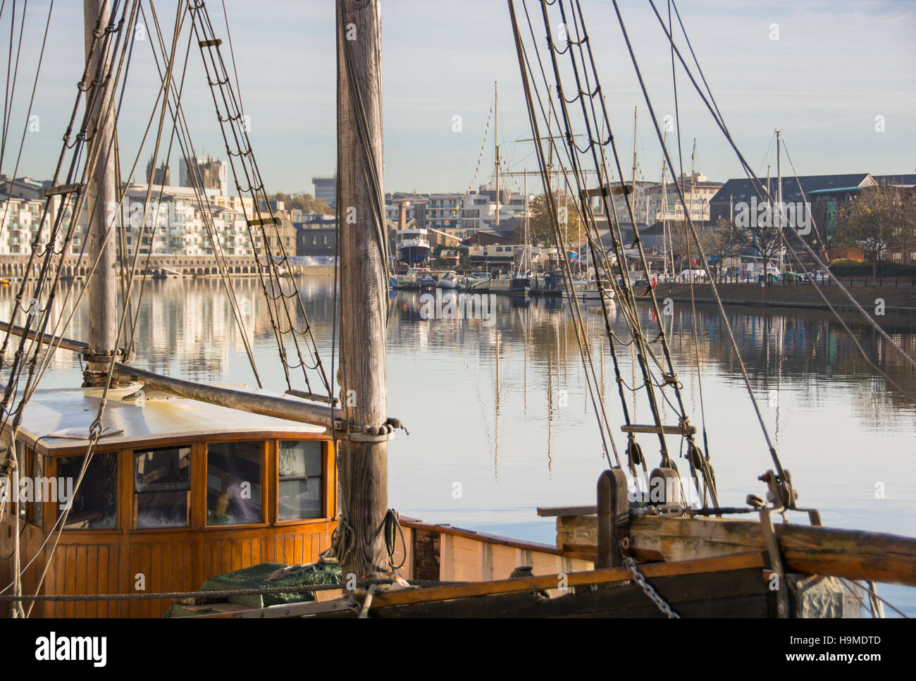 Through the rigging, a view of the many boats in Bristol's historic ...