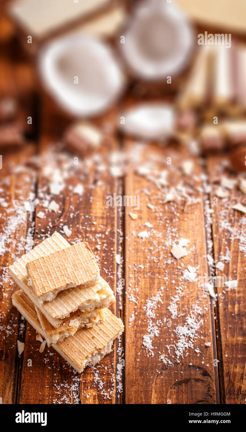 Wafer with white chocolate Stock Photo - Alamy