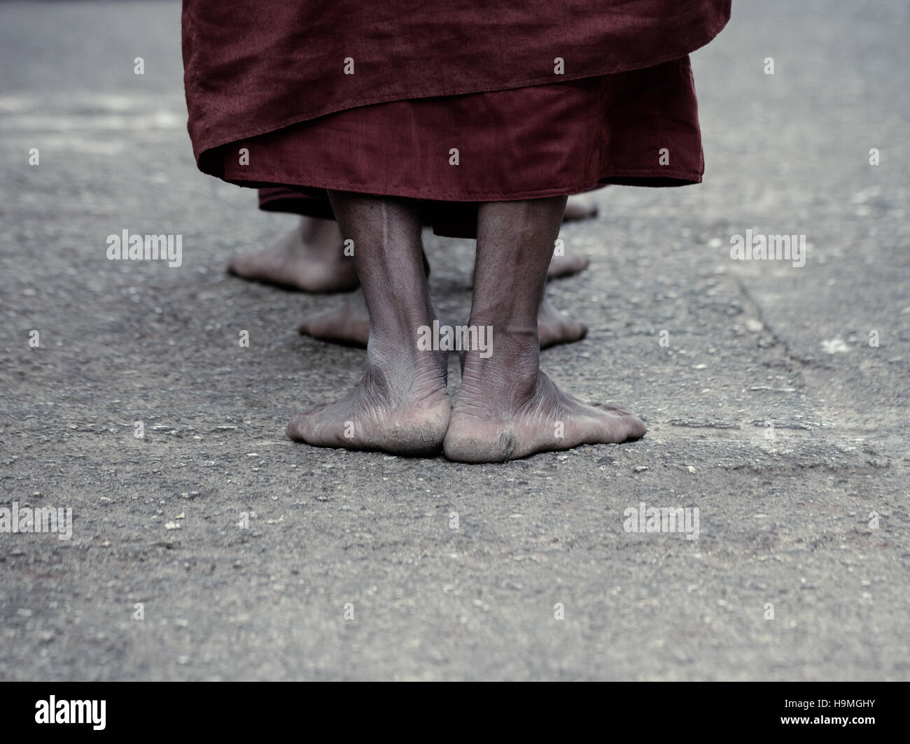 Dramatic picture of ascetic Buddhist monk walking pray at the wa Stock ...