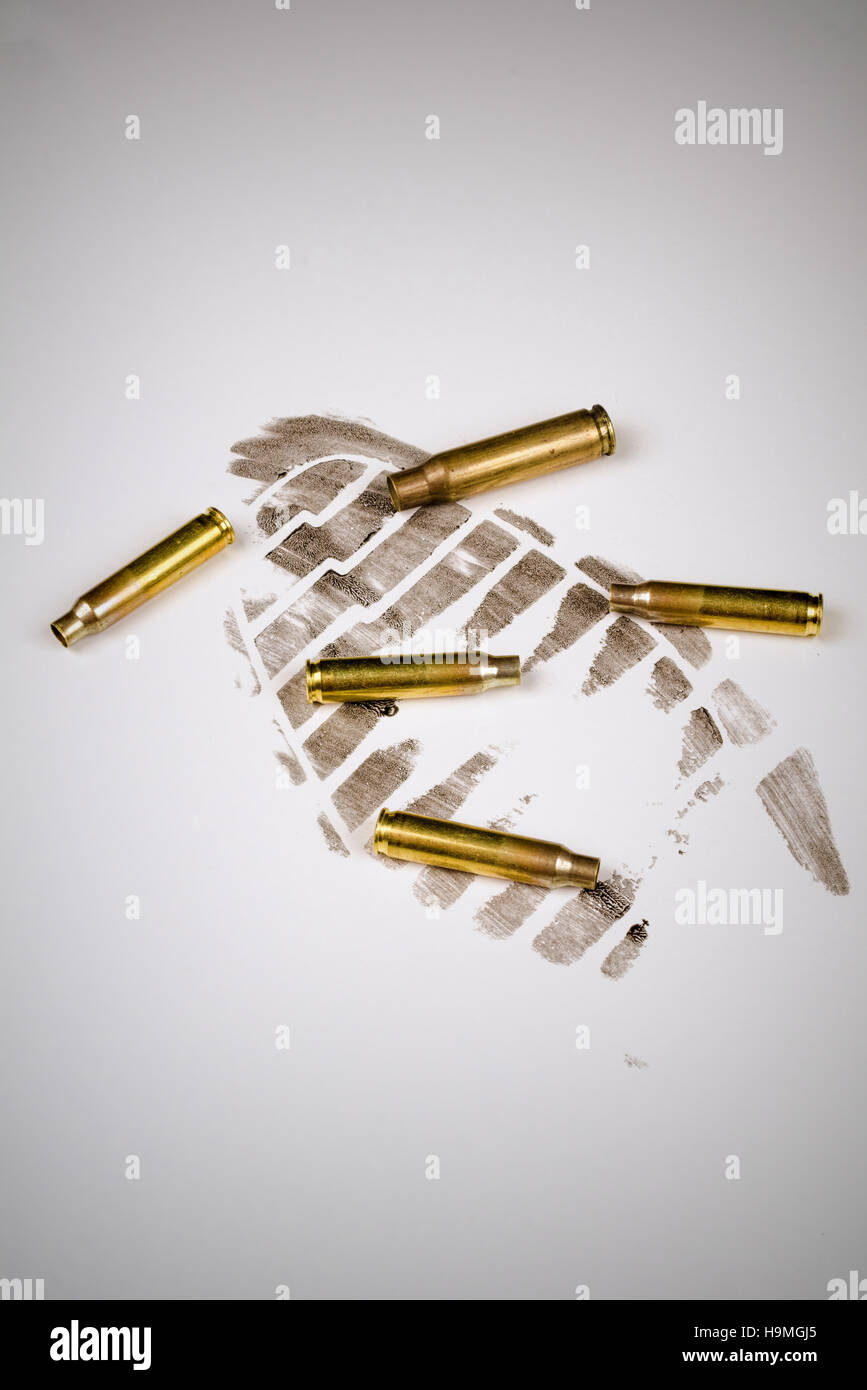 Footprint and bullet shells on a crime scene, a concept Stock Photo - Alamy