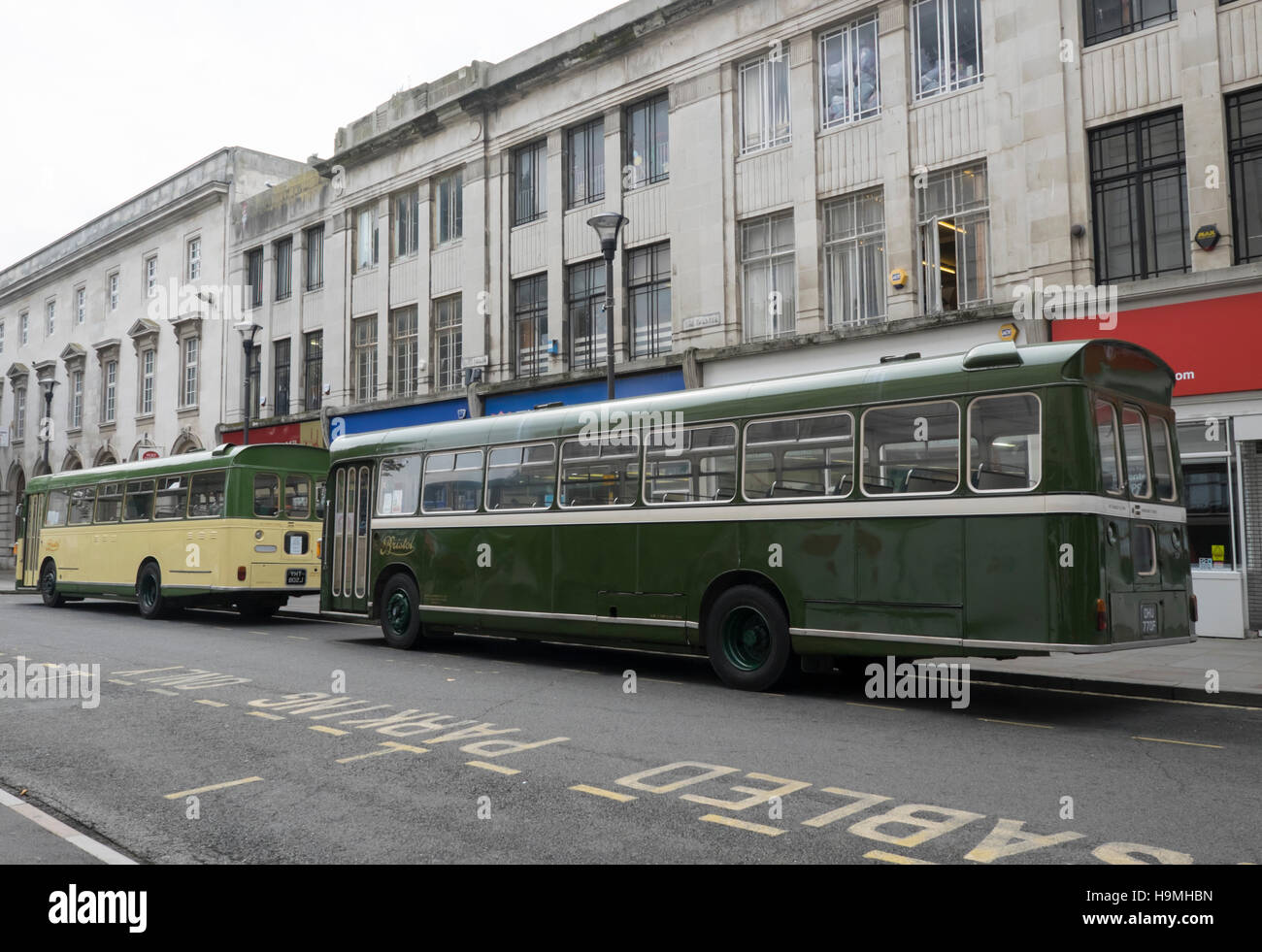 Bristol RE/ECW buses at a classic car rally in Gloucester,England Stock ...