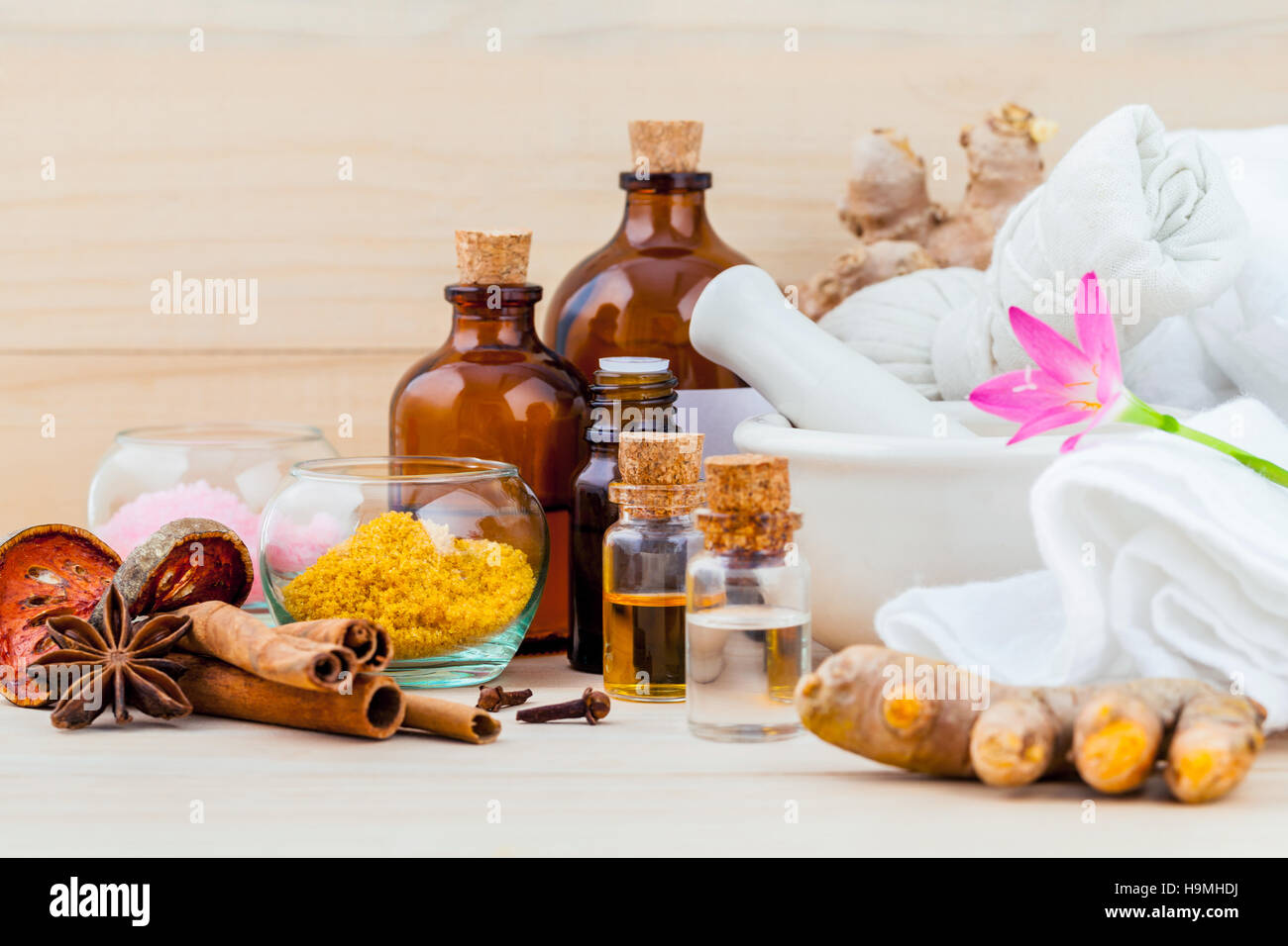Natural spa ingredients aromatherapy and natural spa theme on wo Stock ...