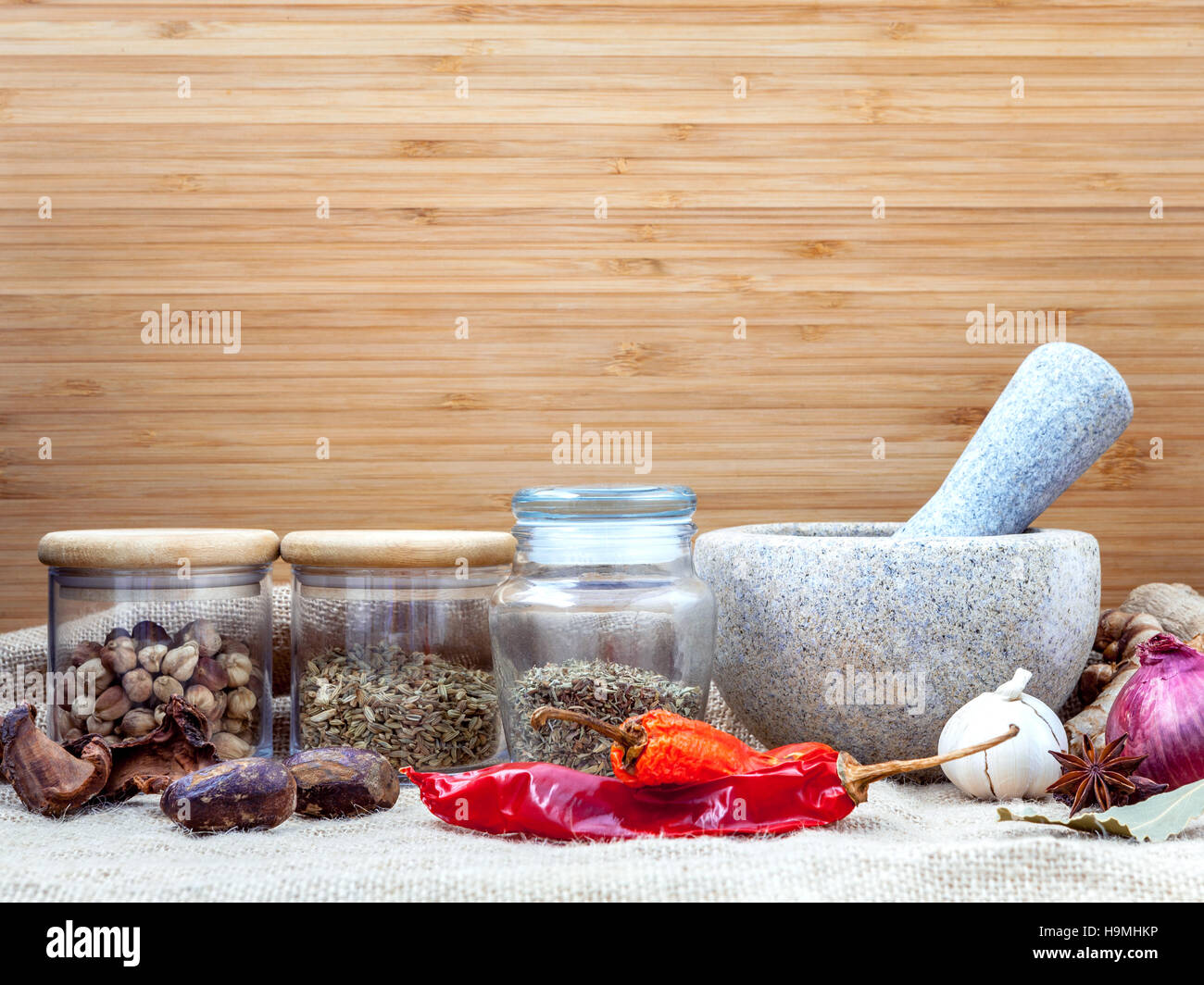 Assortment of spices ingredients of thai popular food red curry Stock ...