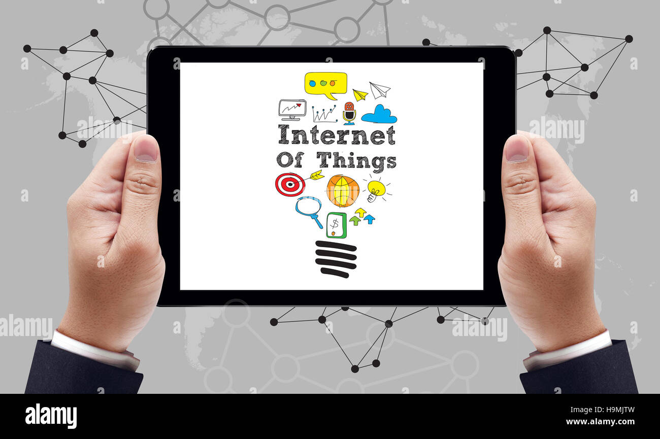 Internet of things (IOT) concept text on the tablet pc screen Stock ...