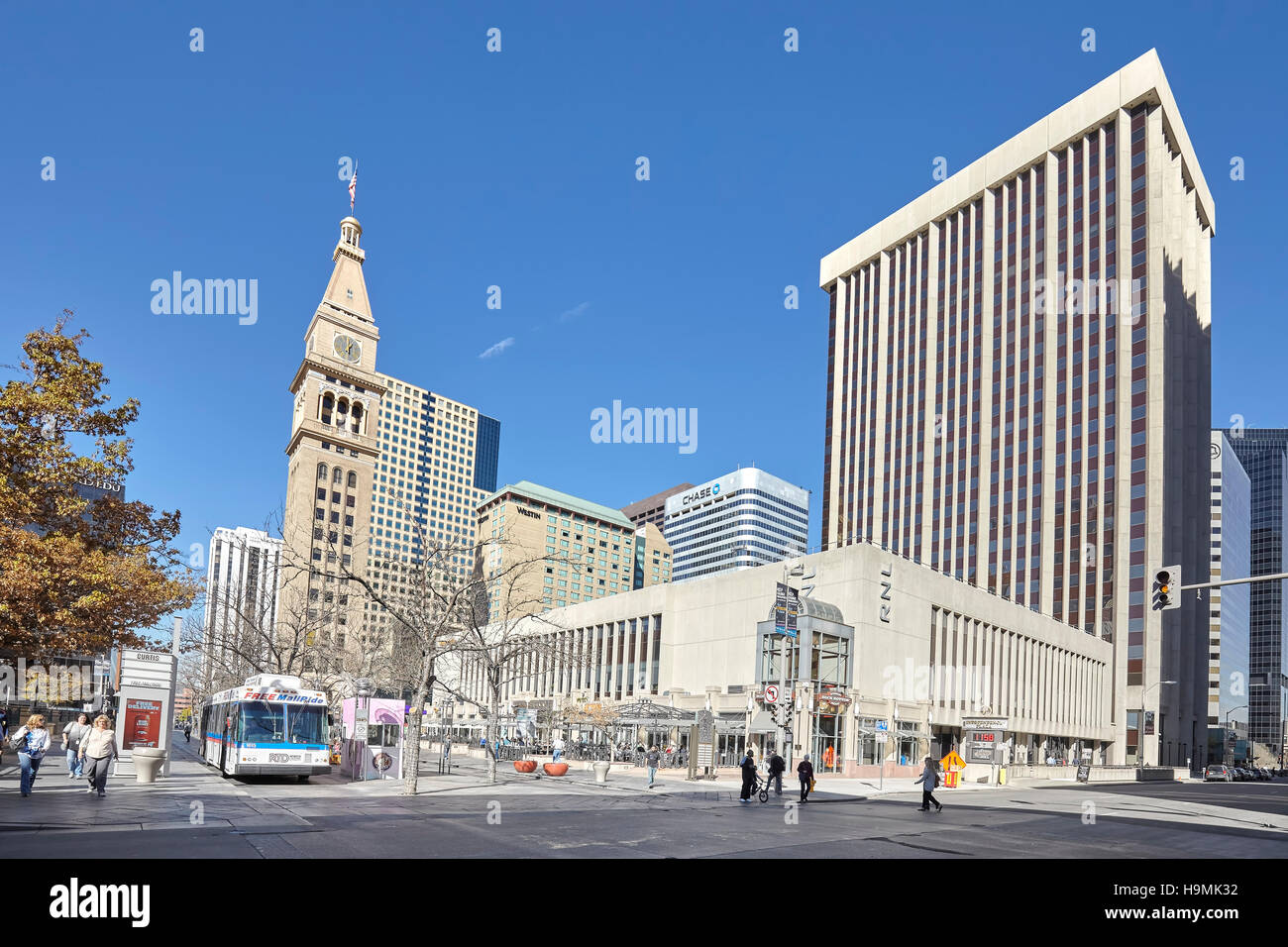 16th Street Mall, famous pedestrian and free shuttle bus street with ...