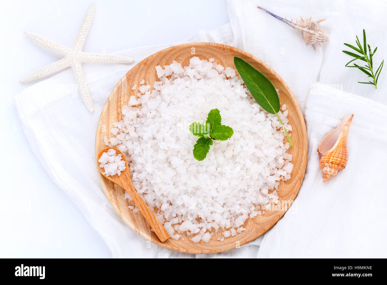 Sea salt natural spa ingredients ,herbs,sea shells and starfish Stock ...