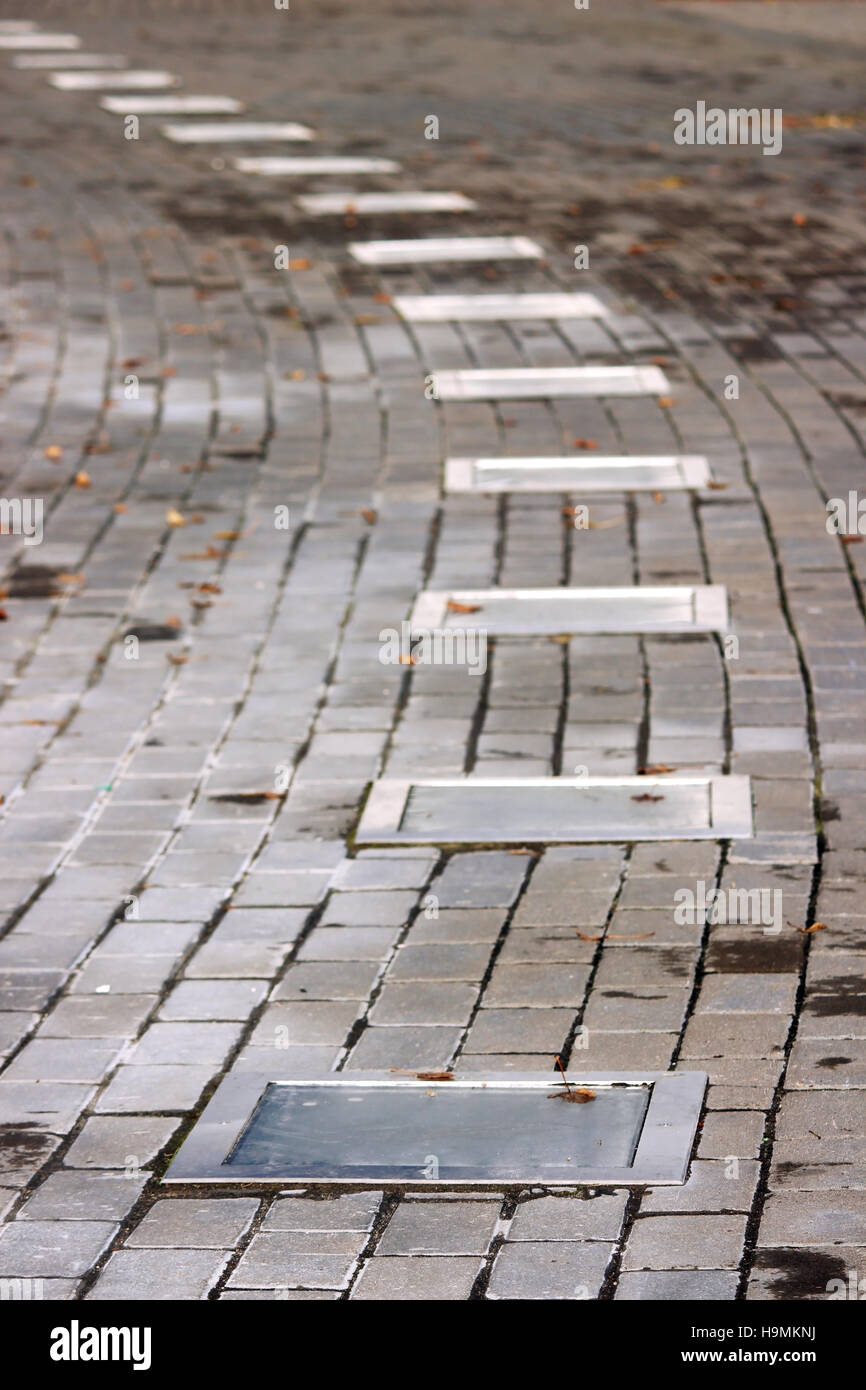 Outdoor Lighting on ground. Garden LED lighting installed in stone ...