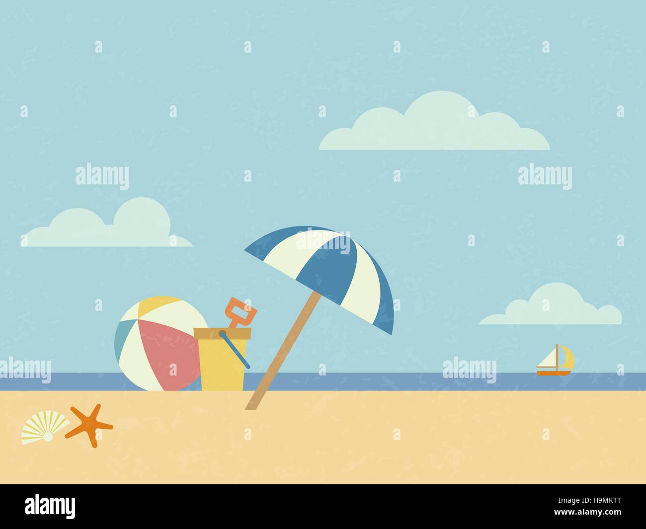 Vintage beach scene umbrella hi-res stock photography and images - Alamy