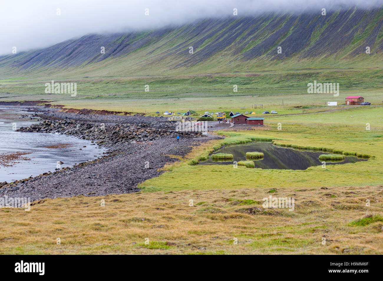 Reykir camp, Iceland, nature, seaside, mountains, volcanic area Stock ...