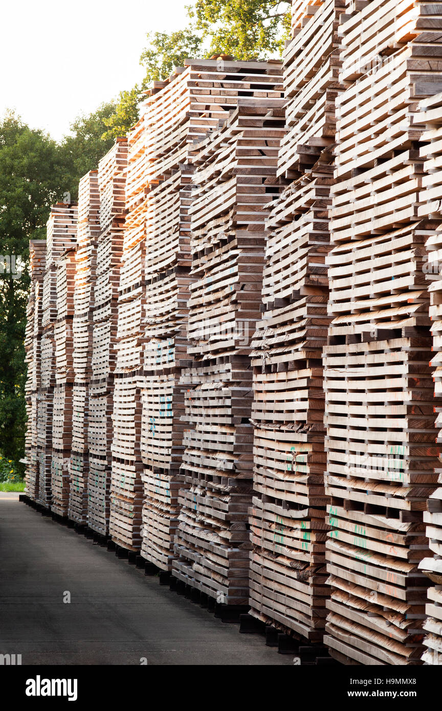 Stacked and finished wood in timber processing plant, Templin ...