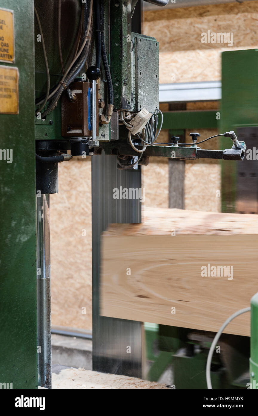 Cutting machine in timber processing plant, Templin, Uckermark district ...