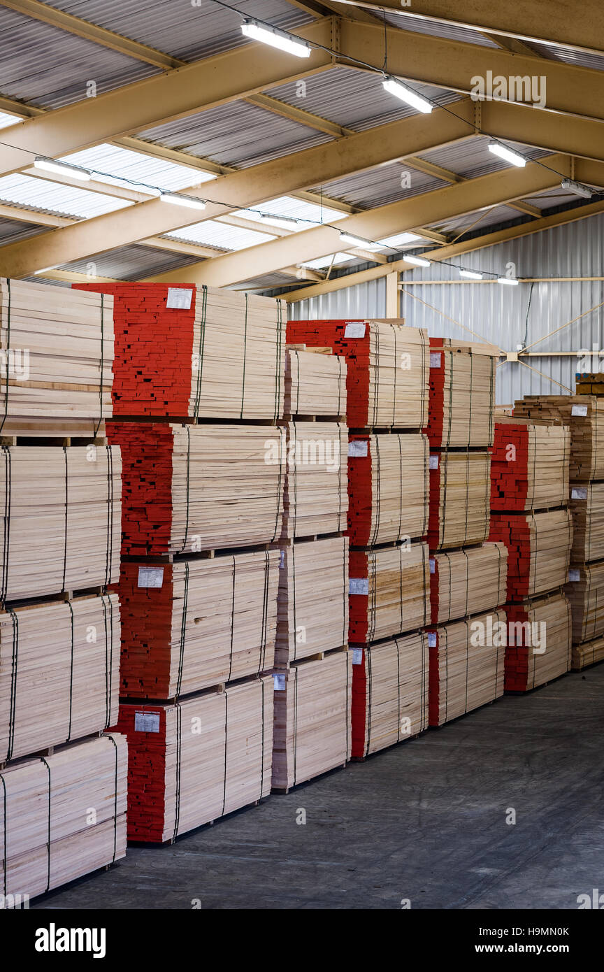 Wood storage warehouse in timber processing plant hi-res stock ...