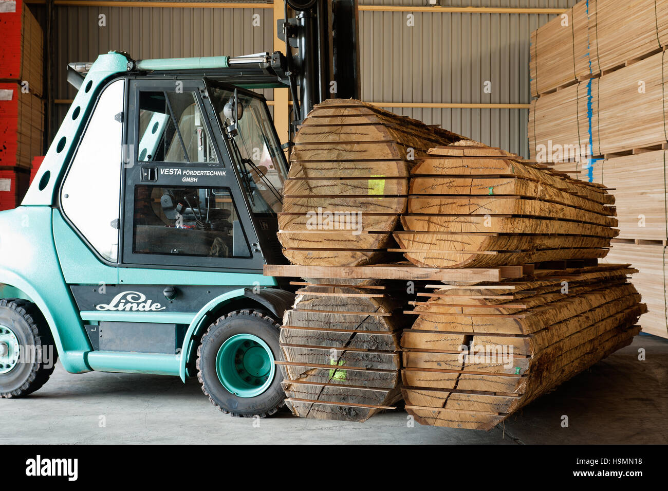 Wood storage in timber processing plant, Templin, Uckermark district of ...