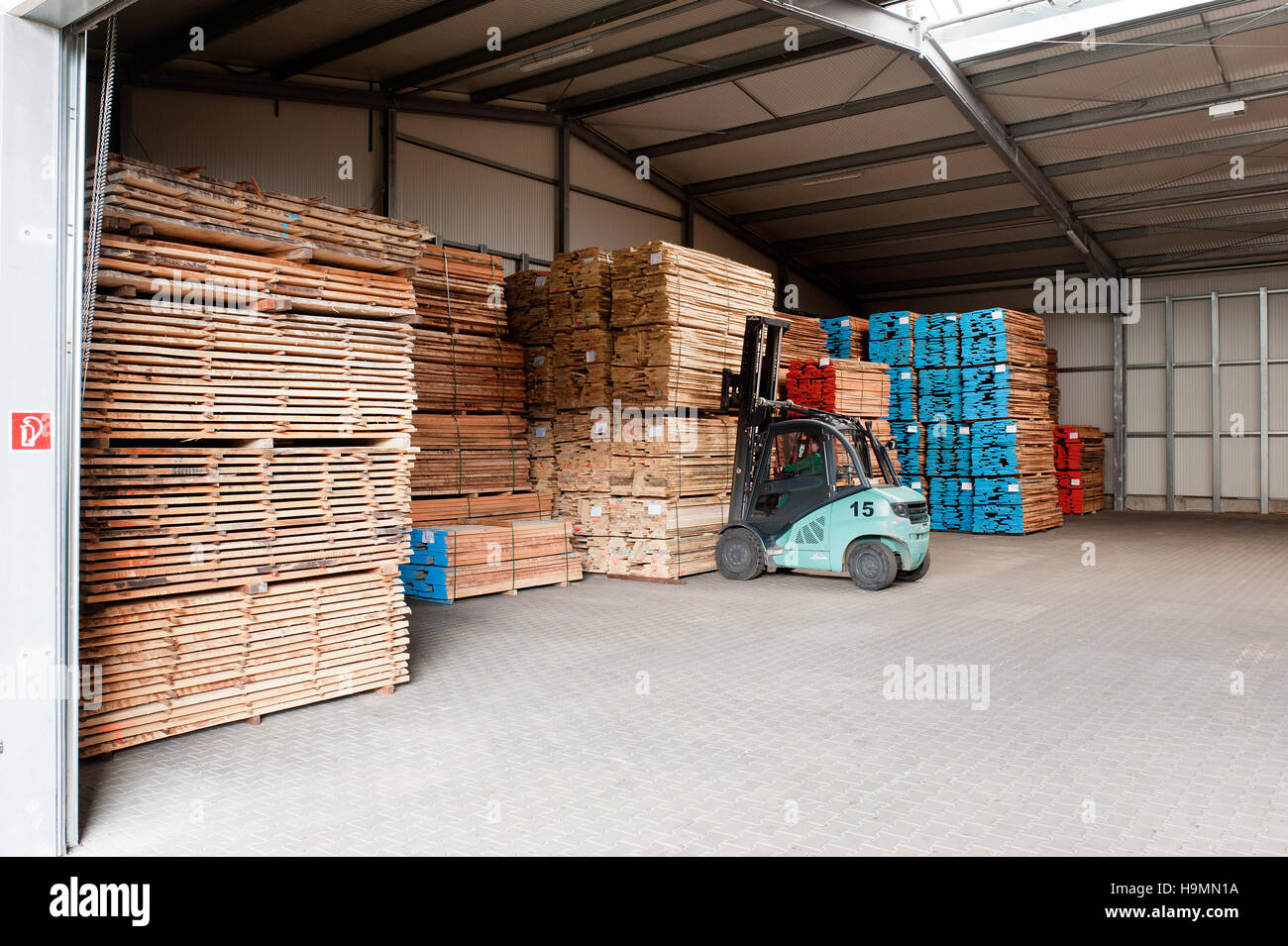 Wood storage in timber processing plant, Templin, Uckermark district of ...