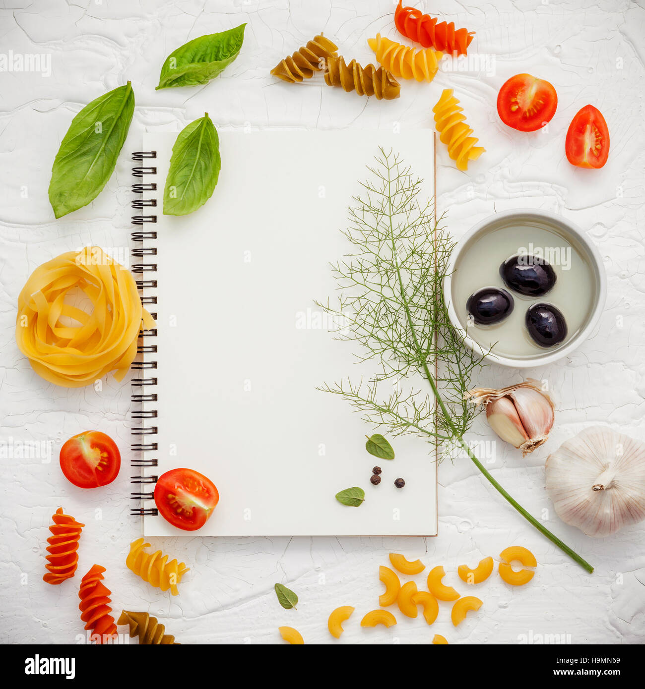 Italian foods concept and menu design . Various pasta elbow maca Stock ...