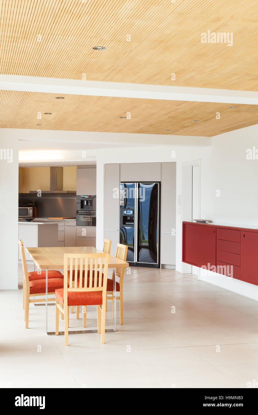 mountain house, modern architecture, interior, dining room, kitchen ...