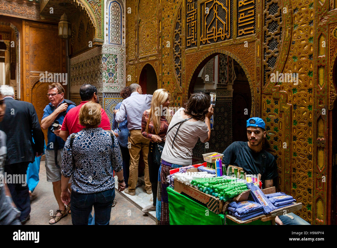 Tourists Outside The Zaouia Moulay Idriss 2 Mosque and Shrine, Fez el ...