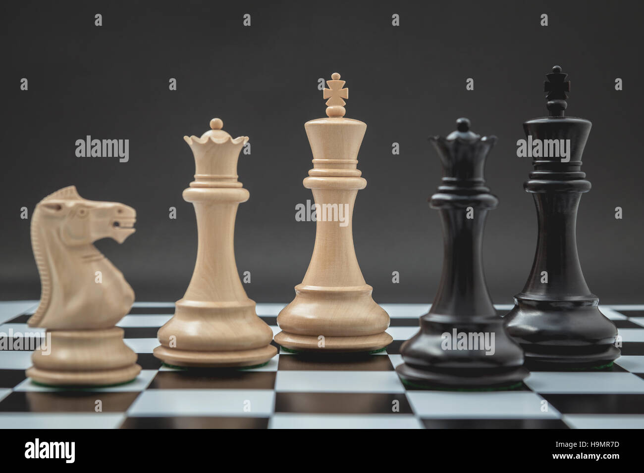 Black and White King and Knight of chess setup on Chessboard and Stock ...