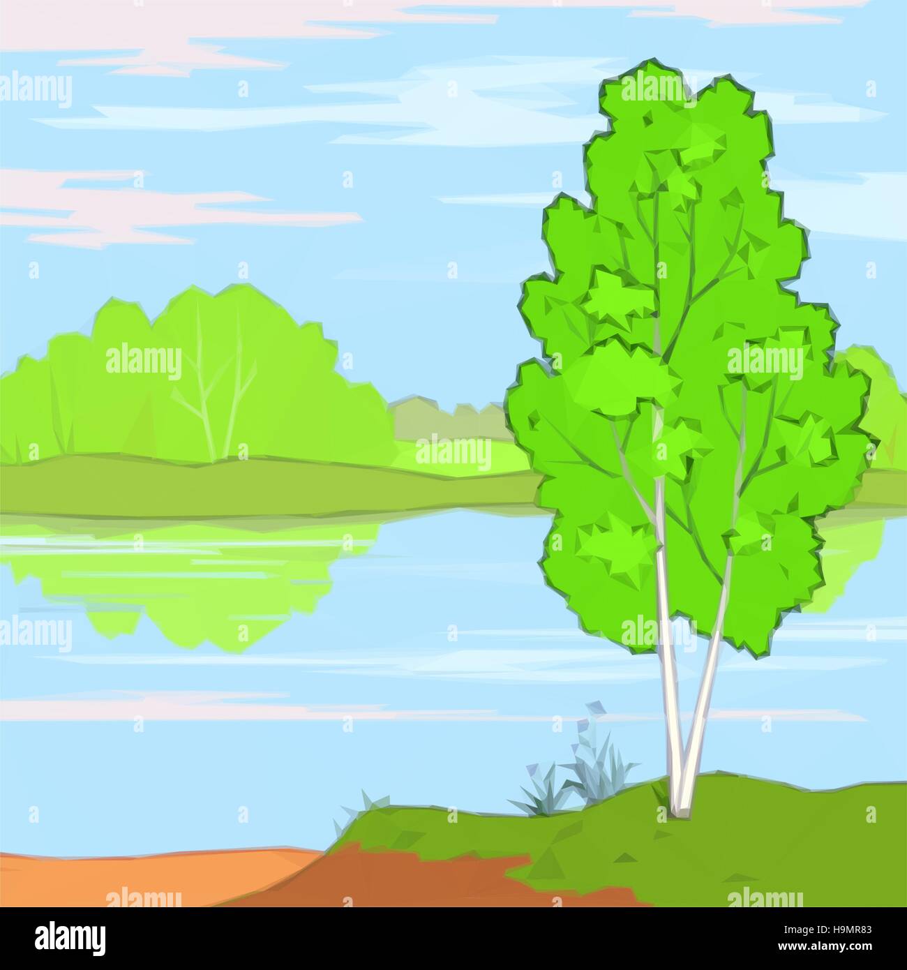Landscape lake shore trees Stock Vector Images - Alamy