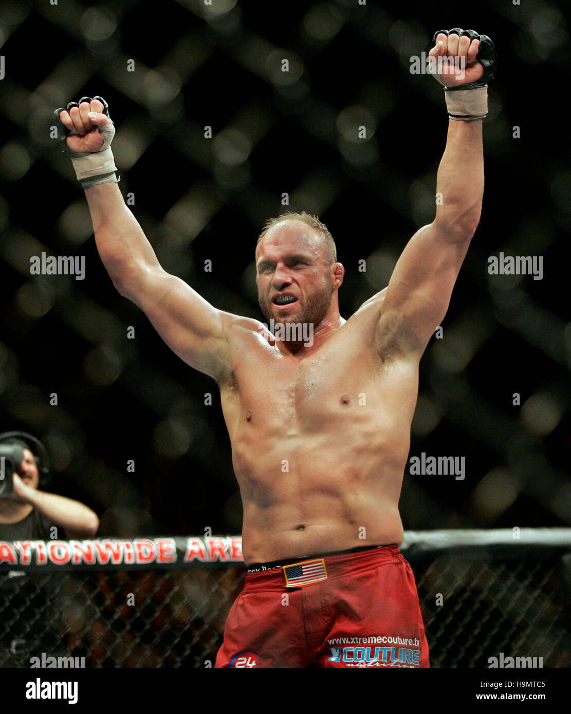 Randy Couture celebrates his victory over Tim Sylvia during Ultimate ...