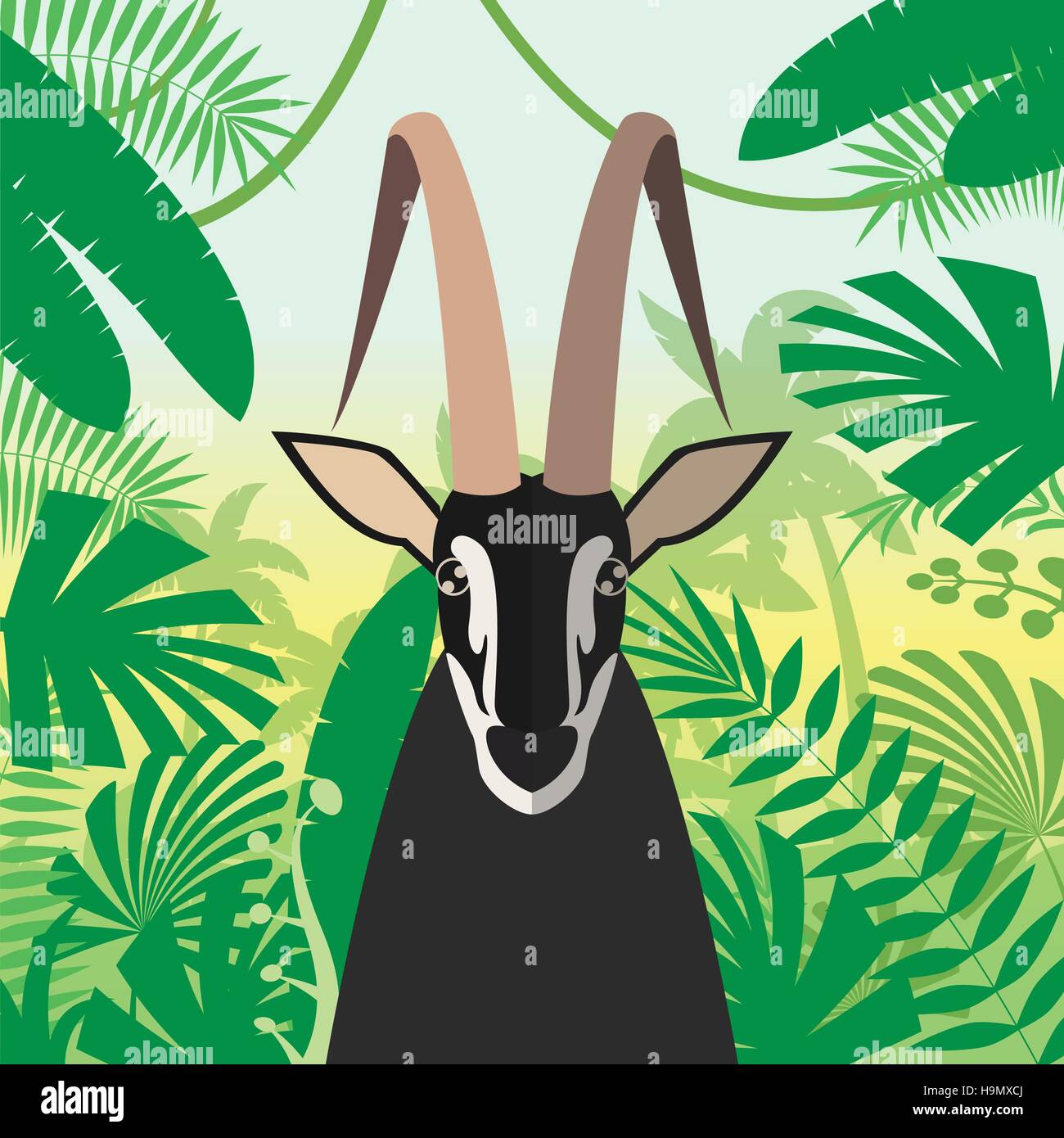 Flat Vector image of the Black Buck on the Jungle Background Stock ...
