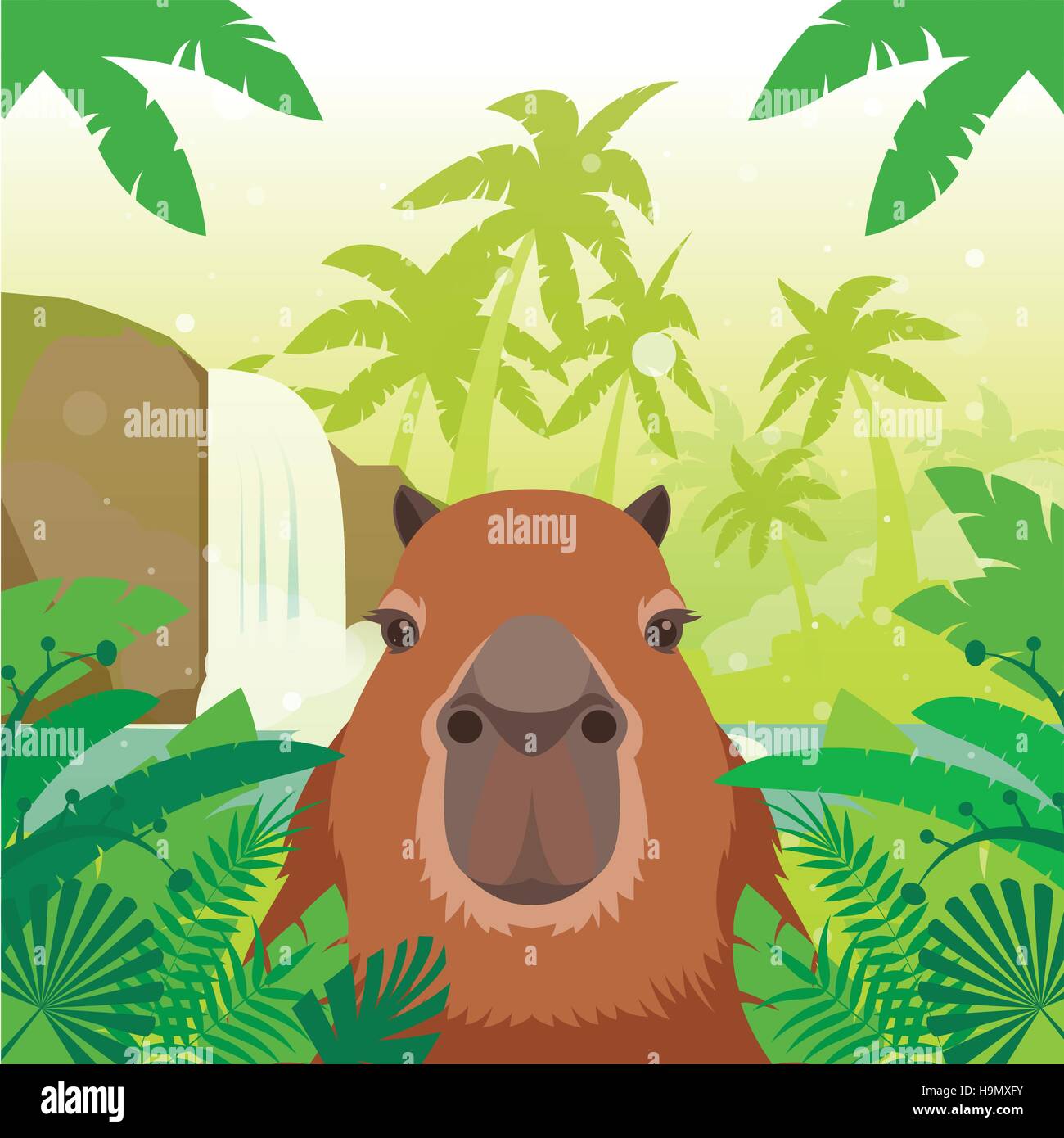 Flat Vector image of the Kapibara on the Jungle Background Stock Vector ...