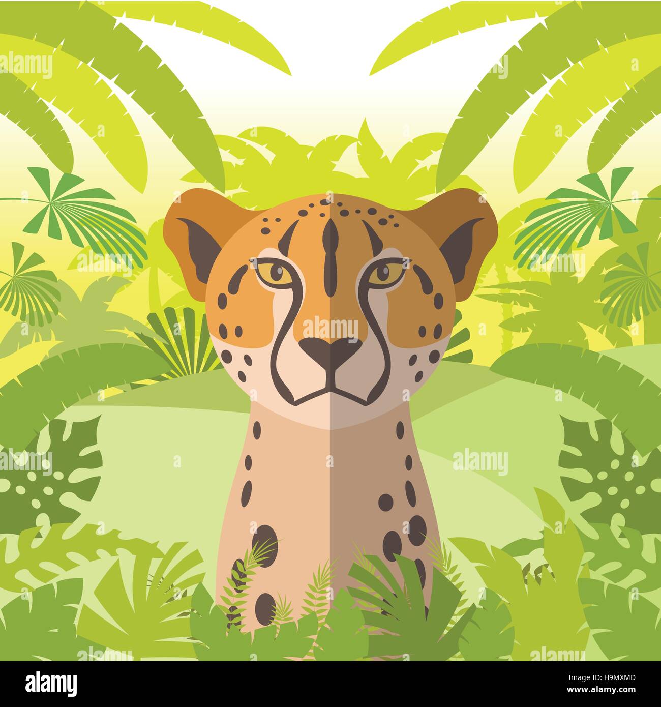 Flat Vector image of the Cheetah on the Jungle Background Stock Vector ...