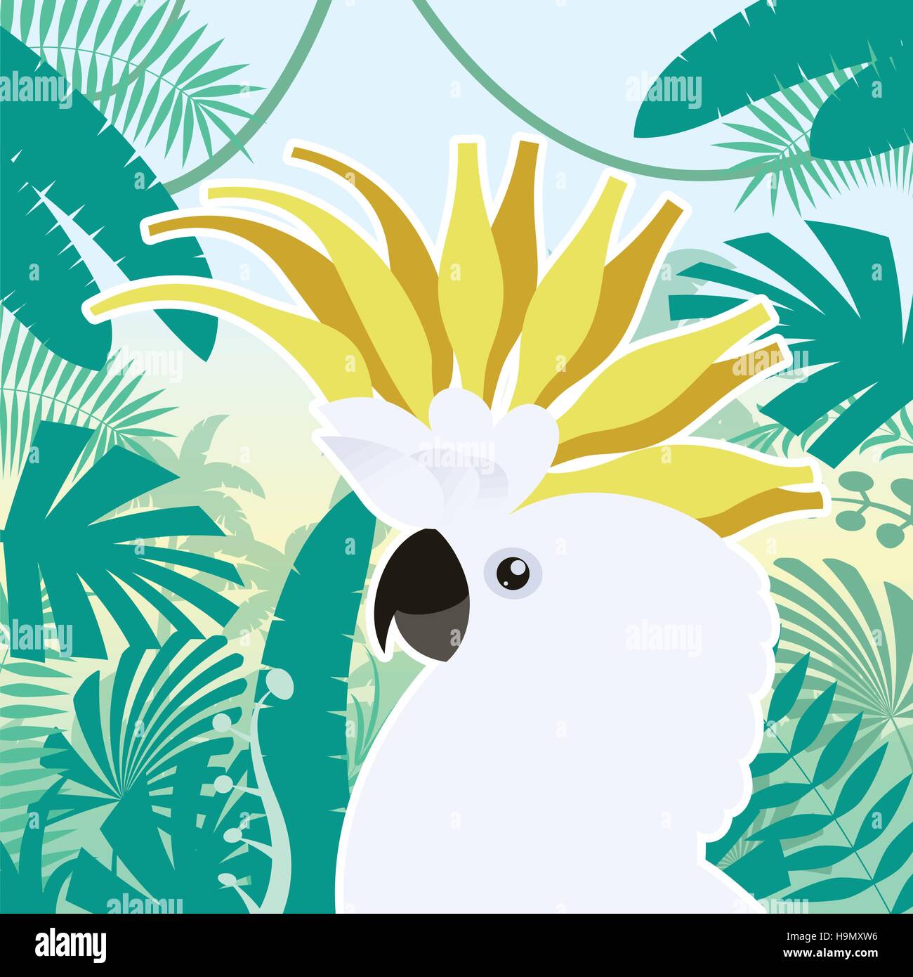 Flat Vector image of the Cockatoo on the Jungle Background Stock Vector ...