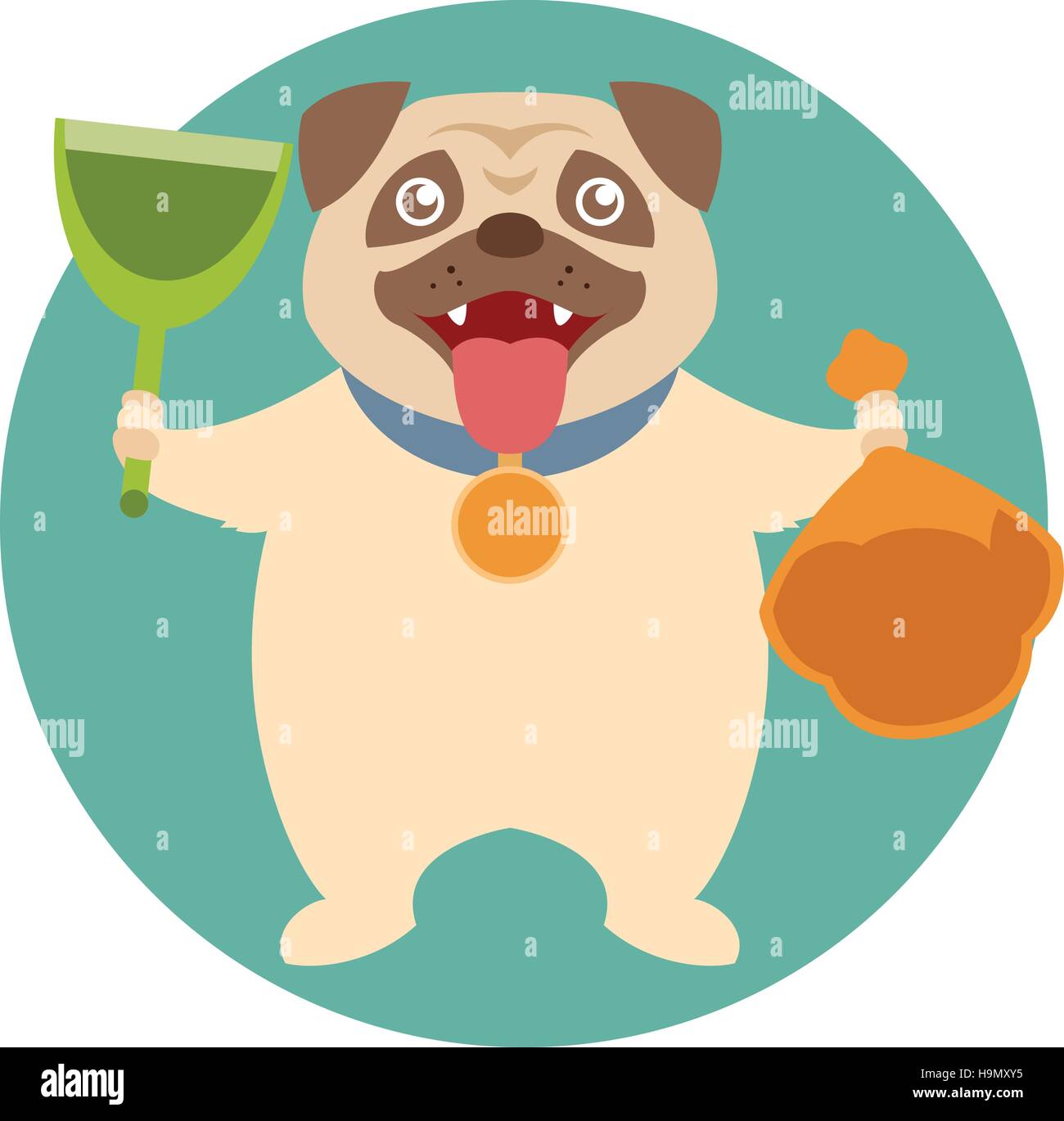 Flat Vector image of the dog cleaning its poop with scop Stock Vector ...