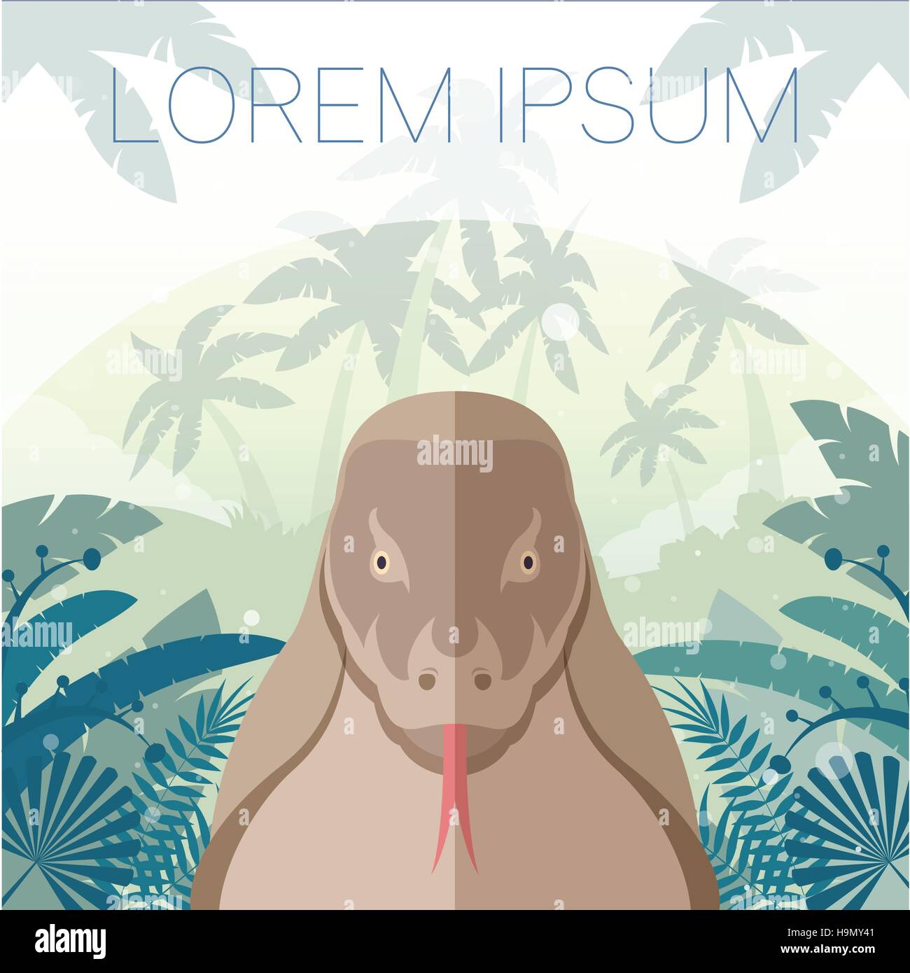 Flat Vector image of the Giant lizard on the Jungle Background Stock ...