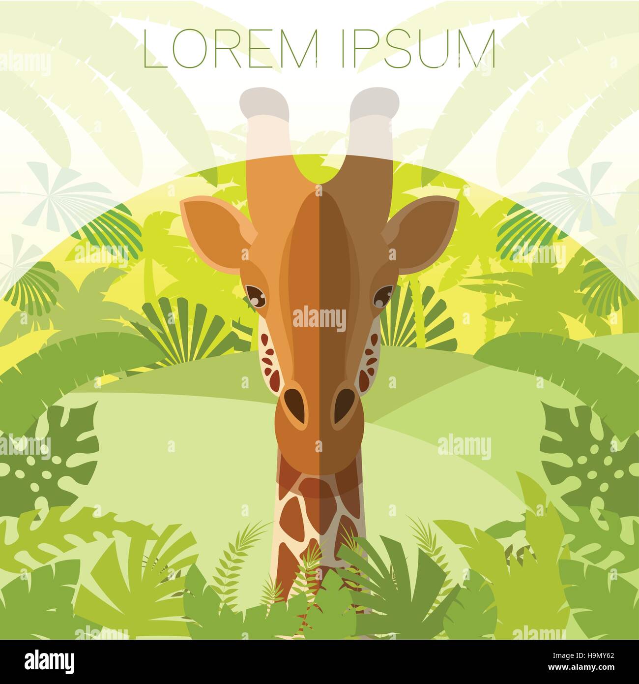 Flat Vector image of the Giraffe on the Jungle Background Stock Vector ...