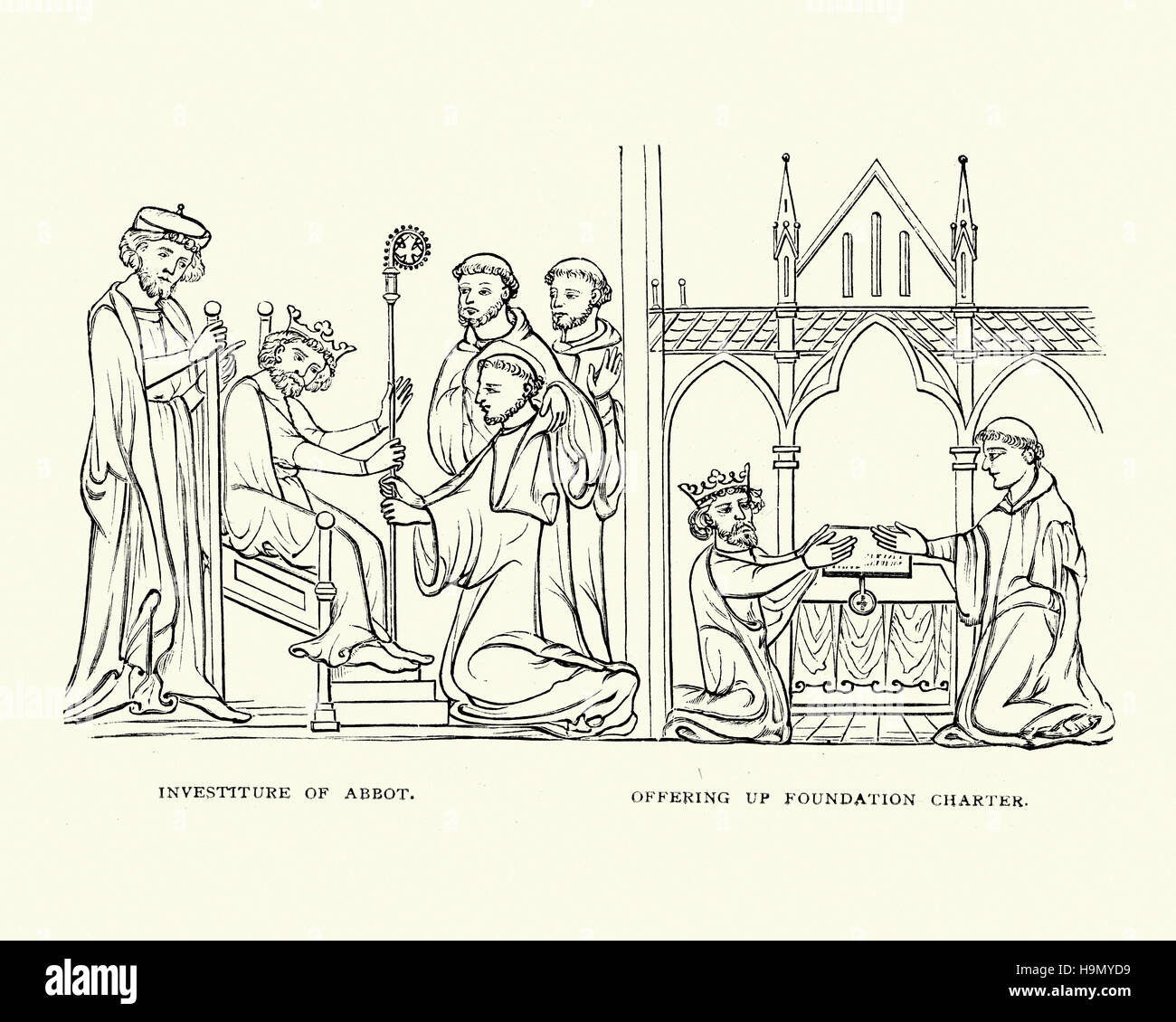 Foundation of a Medieval Minster. Investiture of a Abbot and a king ...